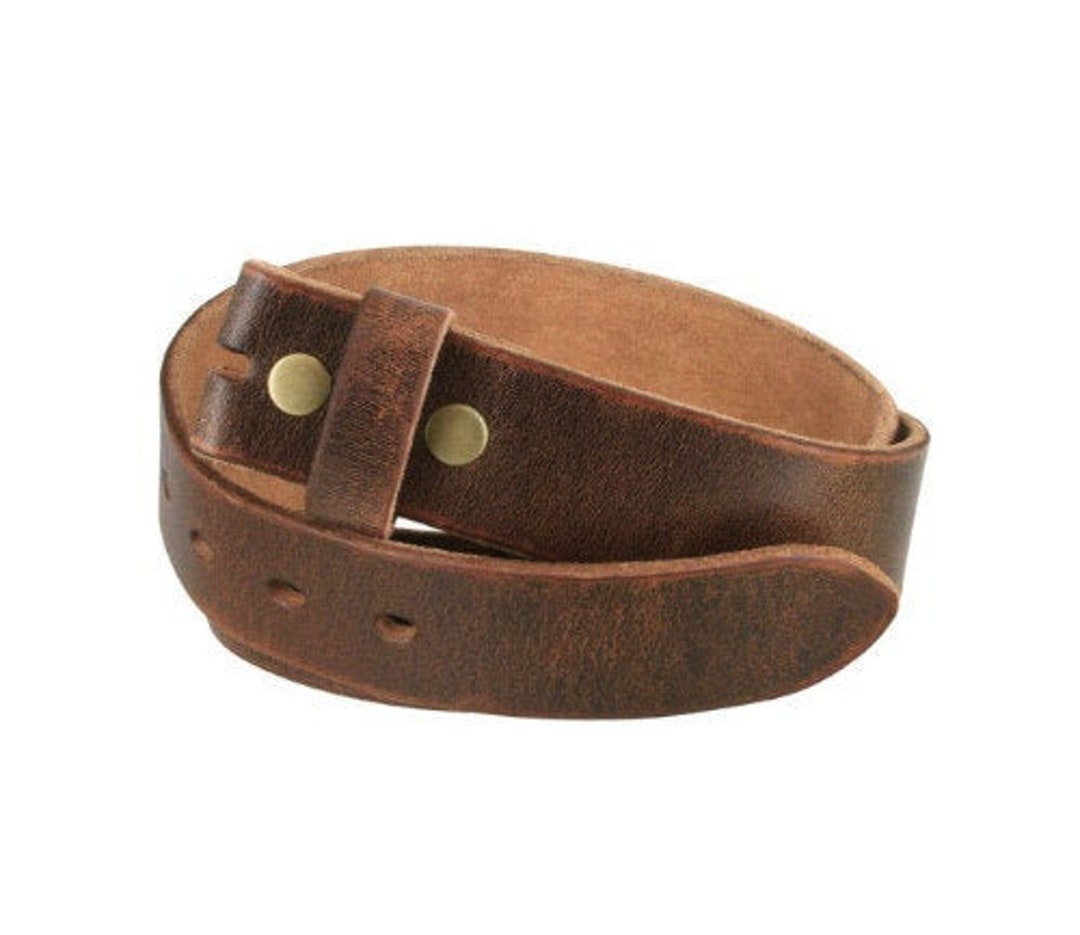 Distressed Dark Brown Leather Snap Belt Strap 1.5'' Strap Genuine Cow ...