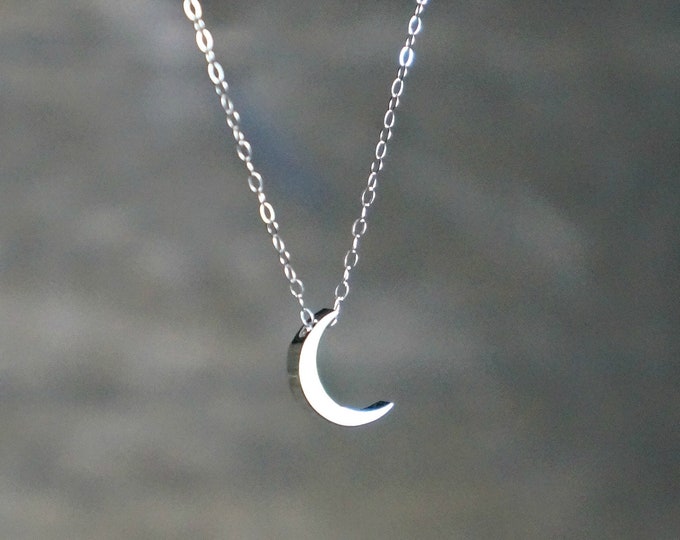 Silver Crescent Moon Necklace // Simple and Dainty Moon on a Sterling ...