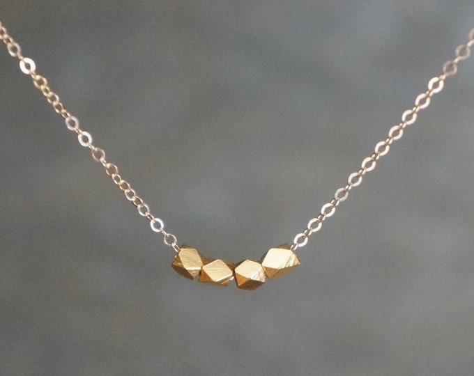 Gold Nugget Necklace / Four Tiny Gold Chunks on a 14k Gold Filled Chain ...