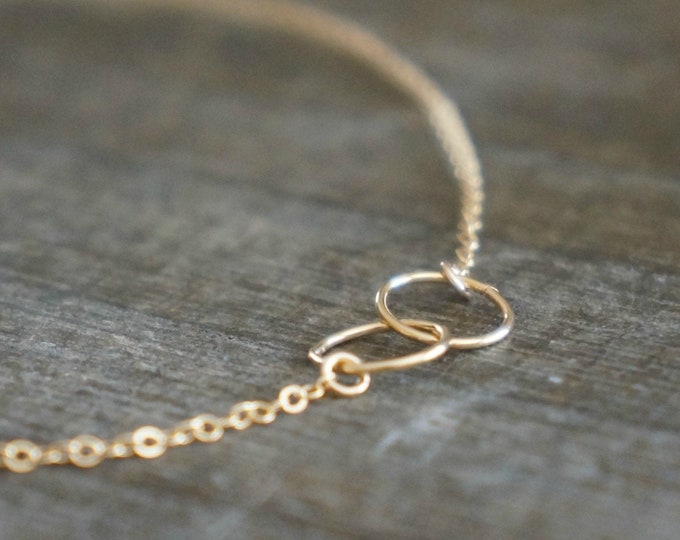 Entwined Circle Necklace / Two Tiny Gold Linked Infinity Rings on a 14k ...