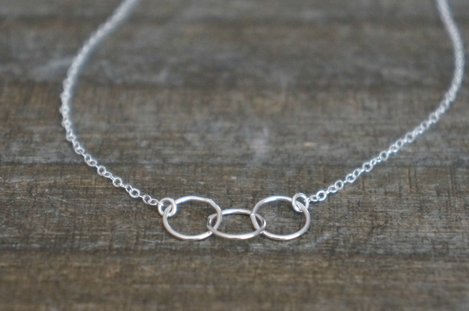 Entwined Circle Necklace / Three Tiny Silver Linked Infinity Rings on a ...