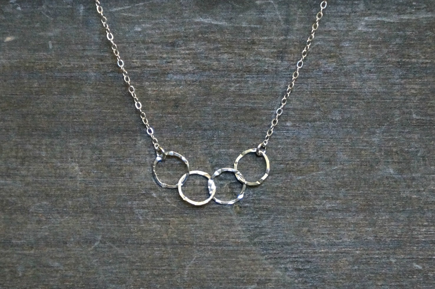 Four Entwined Circles Necklace / Tiny Silver Linked Hammered Infinity ...