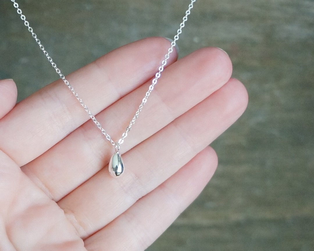 Silver Teardrop Necklace // Small Tear Drop Pendant on a Sterling ...