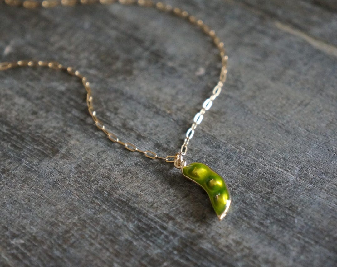 Three Peas in a Pod Necklace / Dainty Gold and Green Peapod Pendant on ...