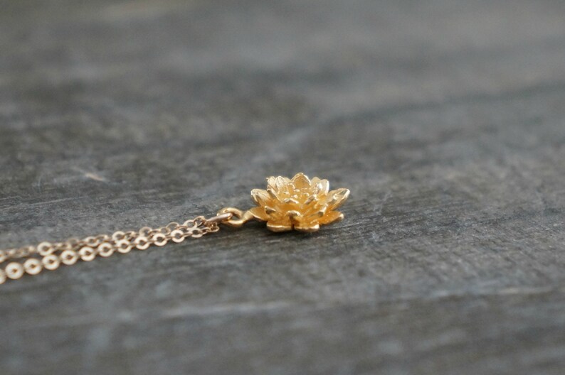 Tiny Gold Lotus Necklace // Textured 3D Lotus Charm on a 14k | Etsy