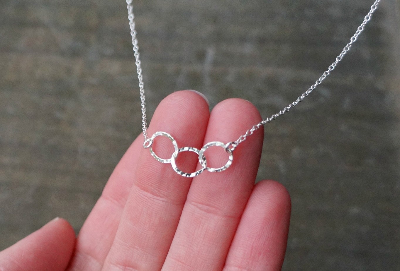 Three Entwined Circle Necklace / Tiny Silver Linked Hammered Infinity ...