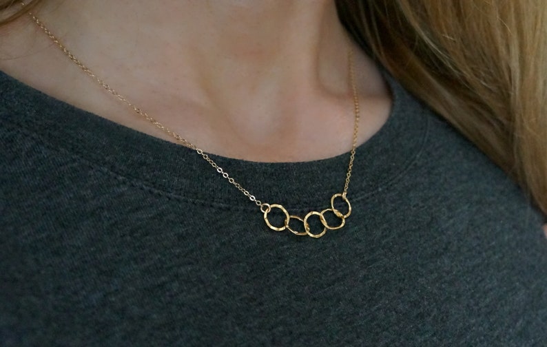 Five Entwined Circles Necklace / Tiny Gold Linked Hammered Infinity ...