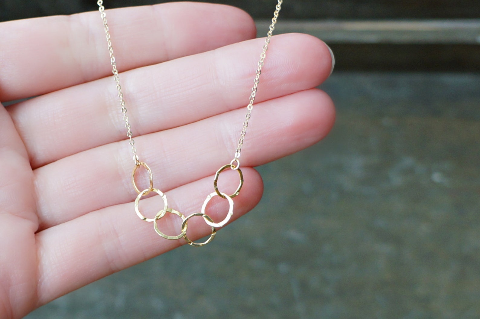 Six Entwined Circles Necklace / Tiny Gold Linked Hammered Infinity ...