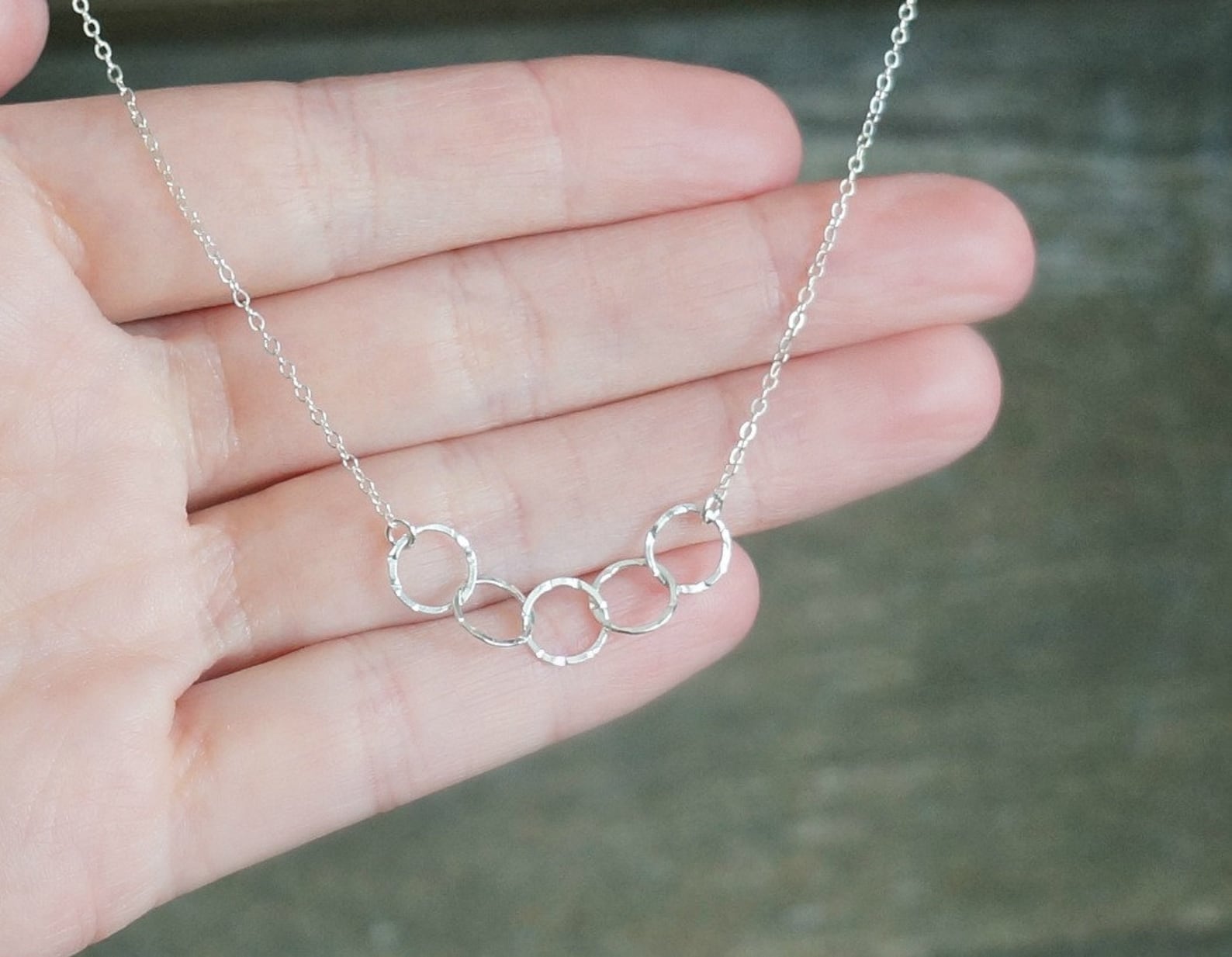 Five Entwined Circles Necklace / Tiny Silver Linked Hammered Infinity ...