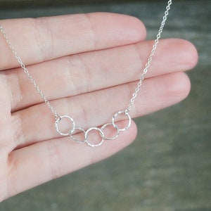 Five Entwined Circles Necklace / Tiny Silver Linked Hammered Infinity ...