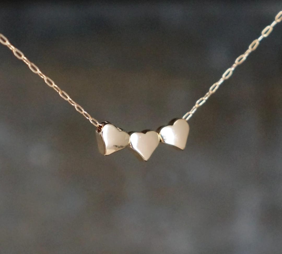 Three Hearts Necklace / 3 Gold Heart Pendants on 14k Gold Filled Chain ...