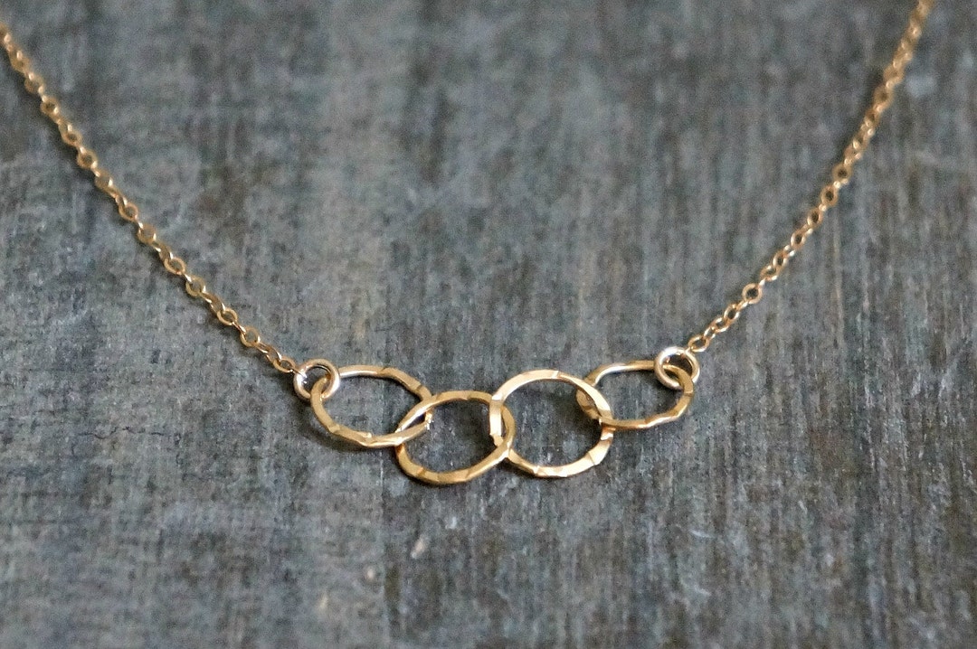 Four Entwined Circles Necklace / Tiny Gold Linked Hammered Infinity ...