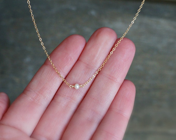 Tiny Pearl Necklace / Floating Single Pearl on a Gold Filled - Etsy