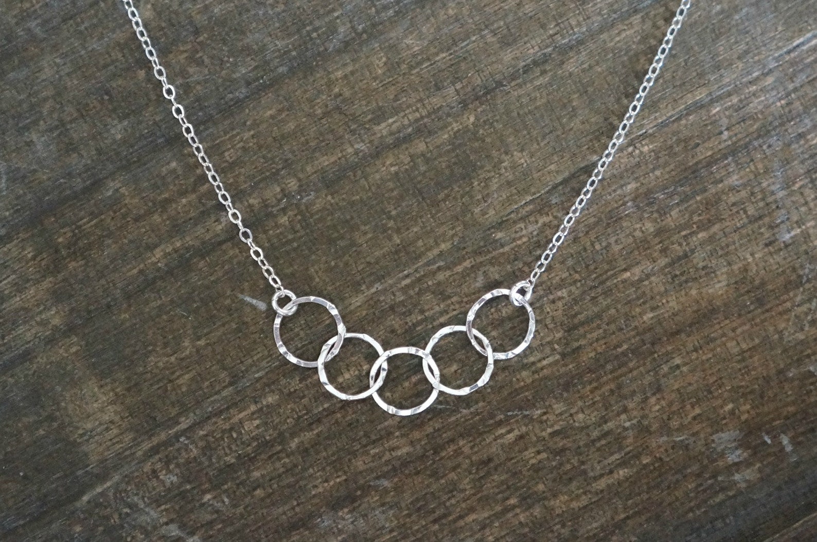 Five Entwined Circles Necklace / Tiny Silver Linked Hammered Infinity ...