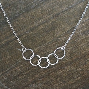 Five Entwined Circles Necklace / Tiny Silver Linked Hammered Infinity ...