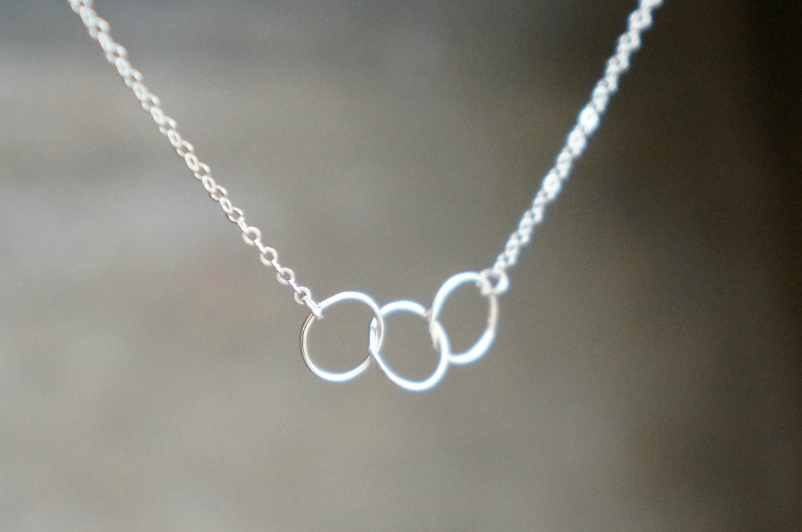 Entwined Circle Necklace / Three Tiny Silver Linked Infinity Rings on a ...