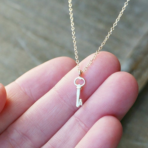 Tiny Gold Key Necklace / 14k Gold Key on a Gold Filled Chain | Etsy