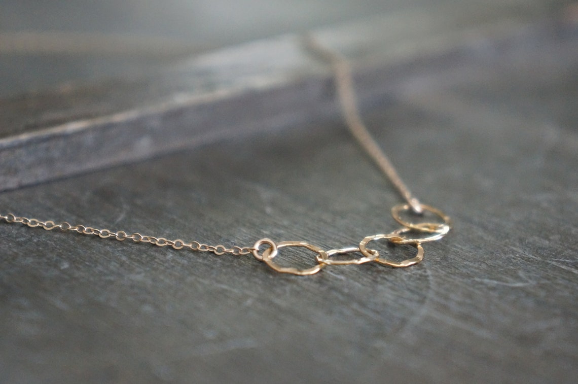 Five Entwined Circles Necklace / Tiny Gold Linked Hammered Infinity ...