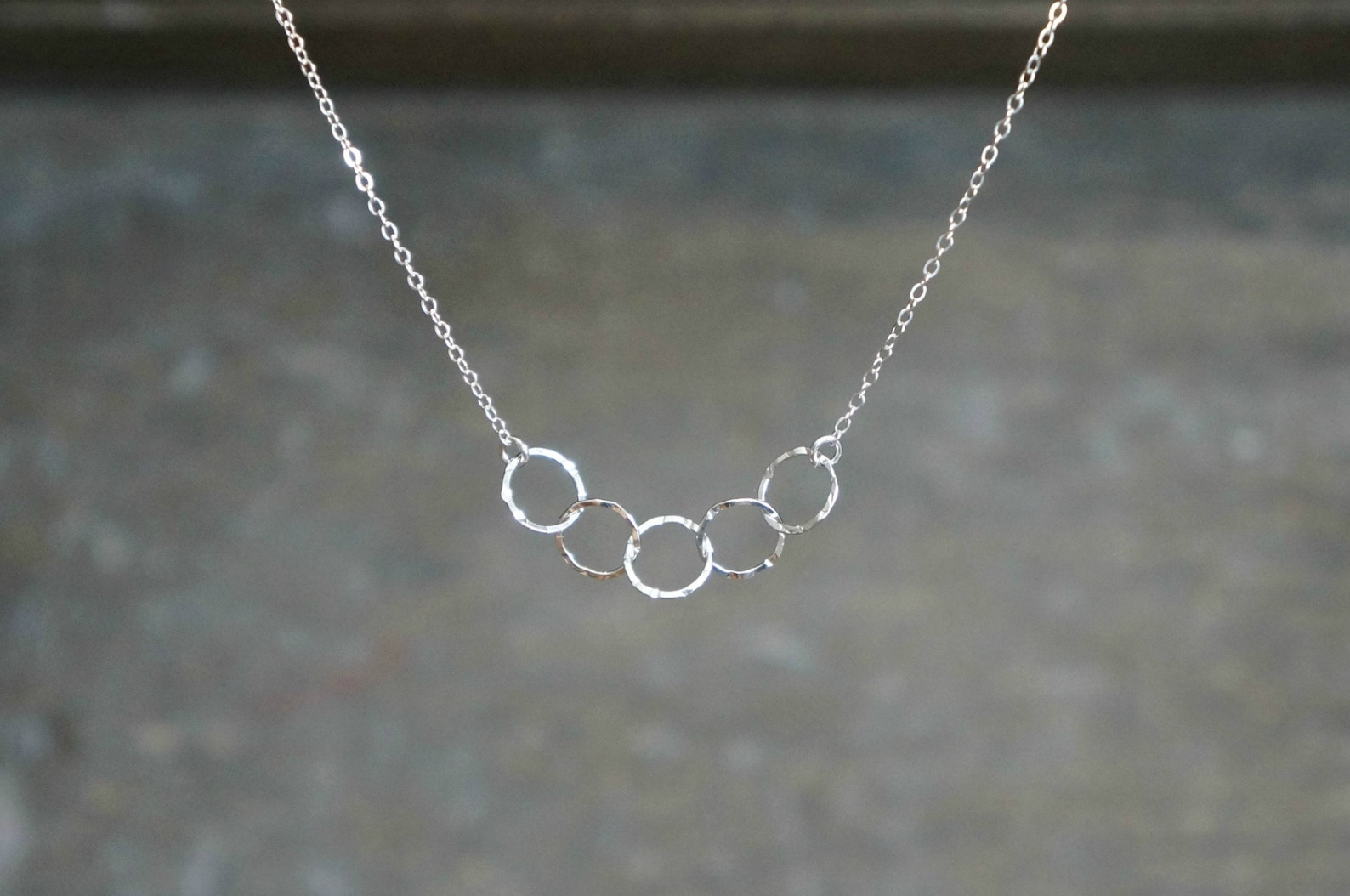 Five Entwined Circles Necklace / Tiny Silver Linked Hammered Infinity ...