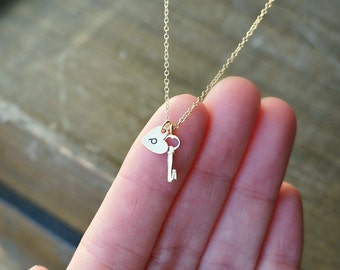 Tiny Gold Key Necklace / 14k Gold Key on a Gold Filled Chain | Etsy
