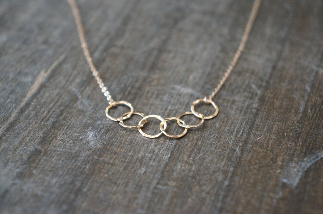 Six Entwined Circles Necklace / Tiny Gold Linked Hammered Infinity ...