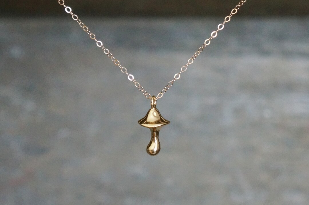 Mushroom Necklace // Gold Toadstool Pendant on a 14k Gold Filled Chain ...