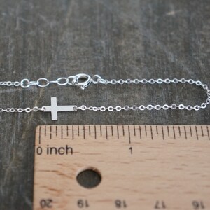 Sideways Cross Bracelet, Sterling Silver Cross Bracelet, Dainty Mini Cross Bracelet, Adjustable ...