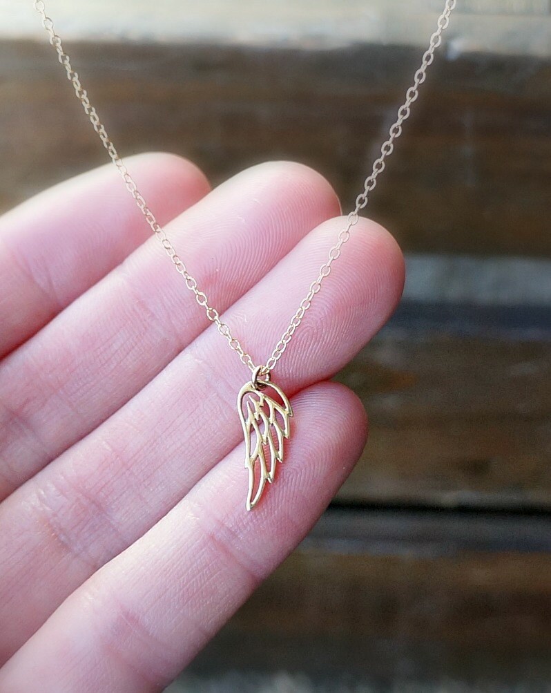 Golden Wing Necklace / Small Angel Wing Pendant on a Gold | Etsy