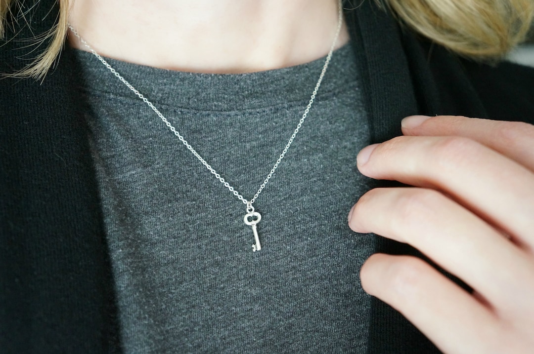 Silver Key Necklace / Petite Skeleton Key Pendant on a Sterling Silver ...