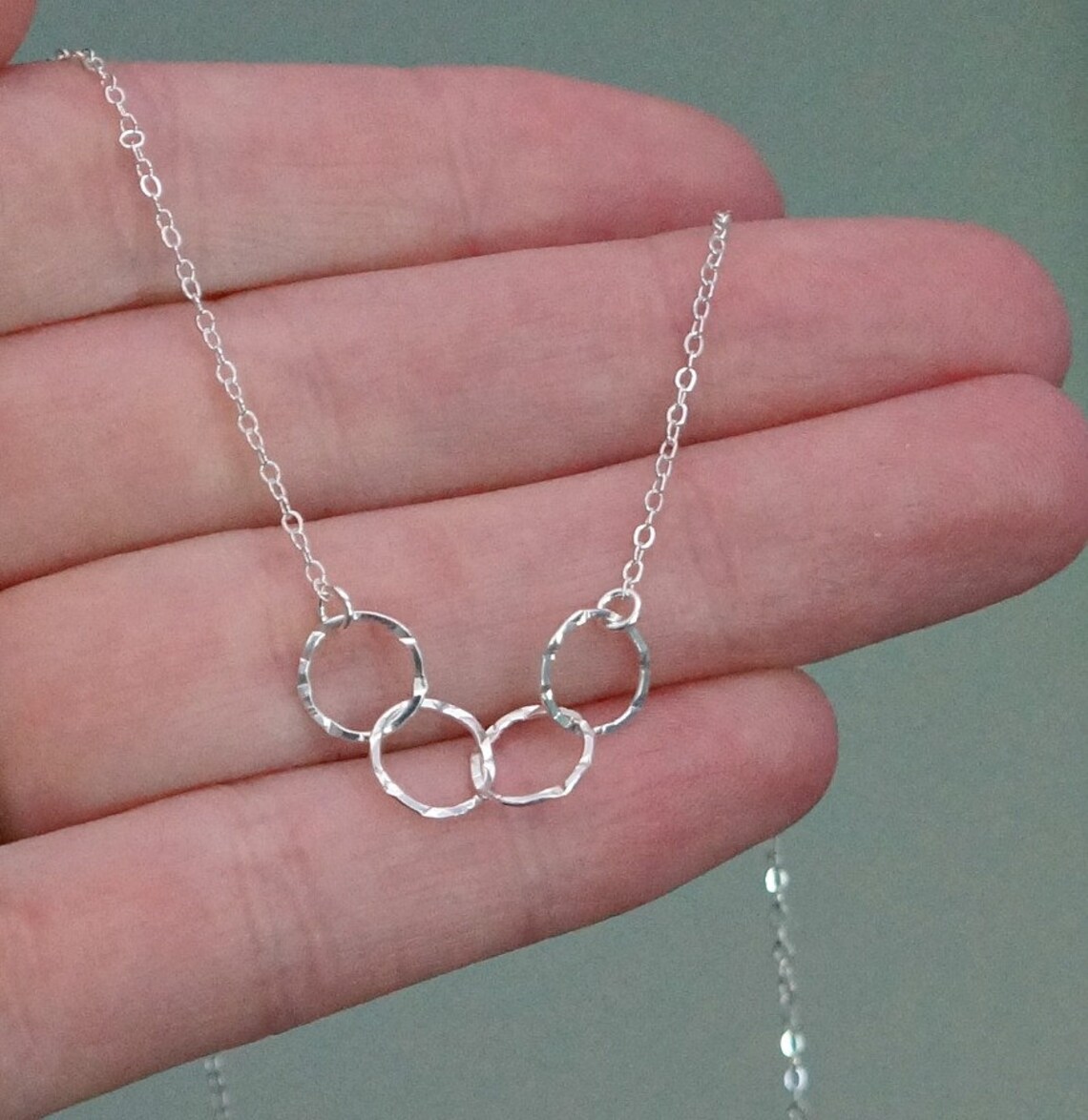 Four Entwined Circles Necklace / Tiny Silver Linked Hammered Infinity ...