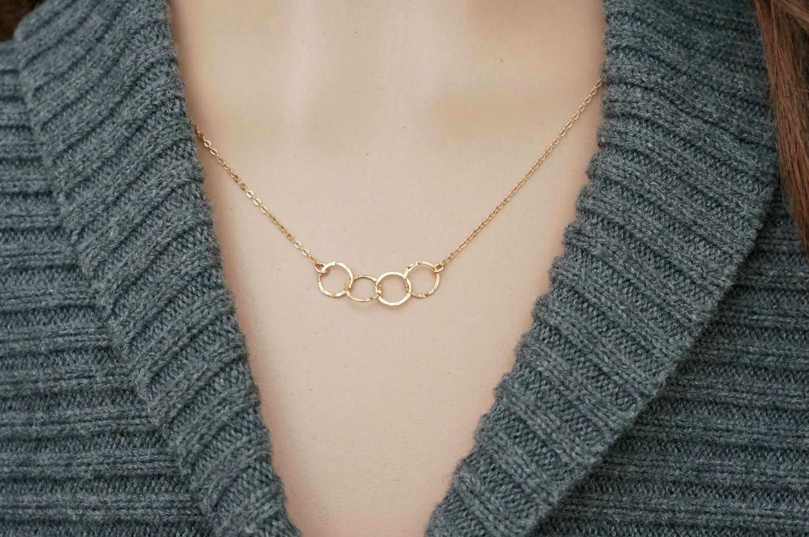Four Entwined Circles Necklace / Tiny Gold Linked Hammered Infinity ...