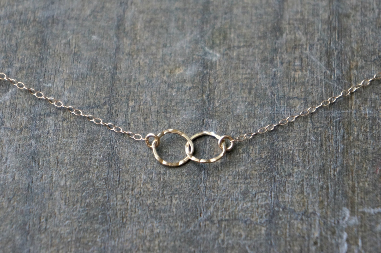 Entwined Circle Necklace / Tiny Gold Linked Hammered Infinity Rings on ...