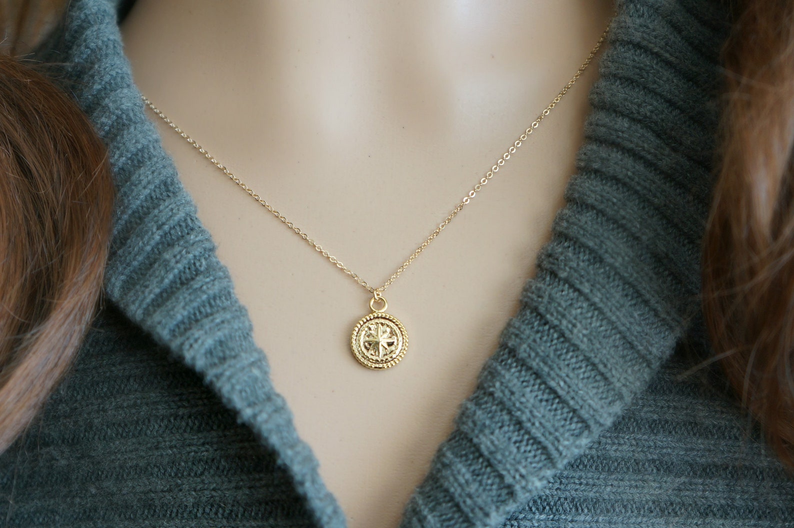 Simple Compass Necklace // Petite Gold Compass on a 14k Gold | Etsy