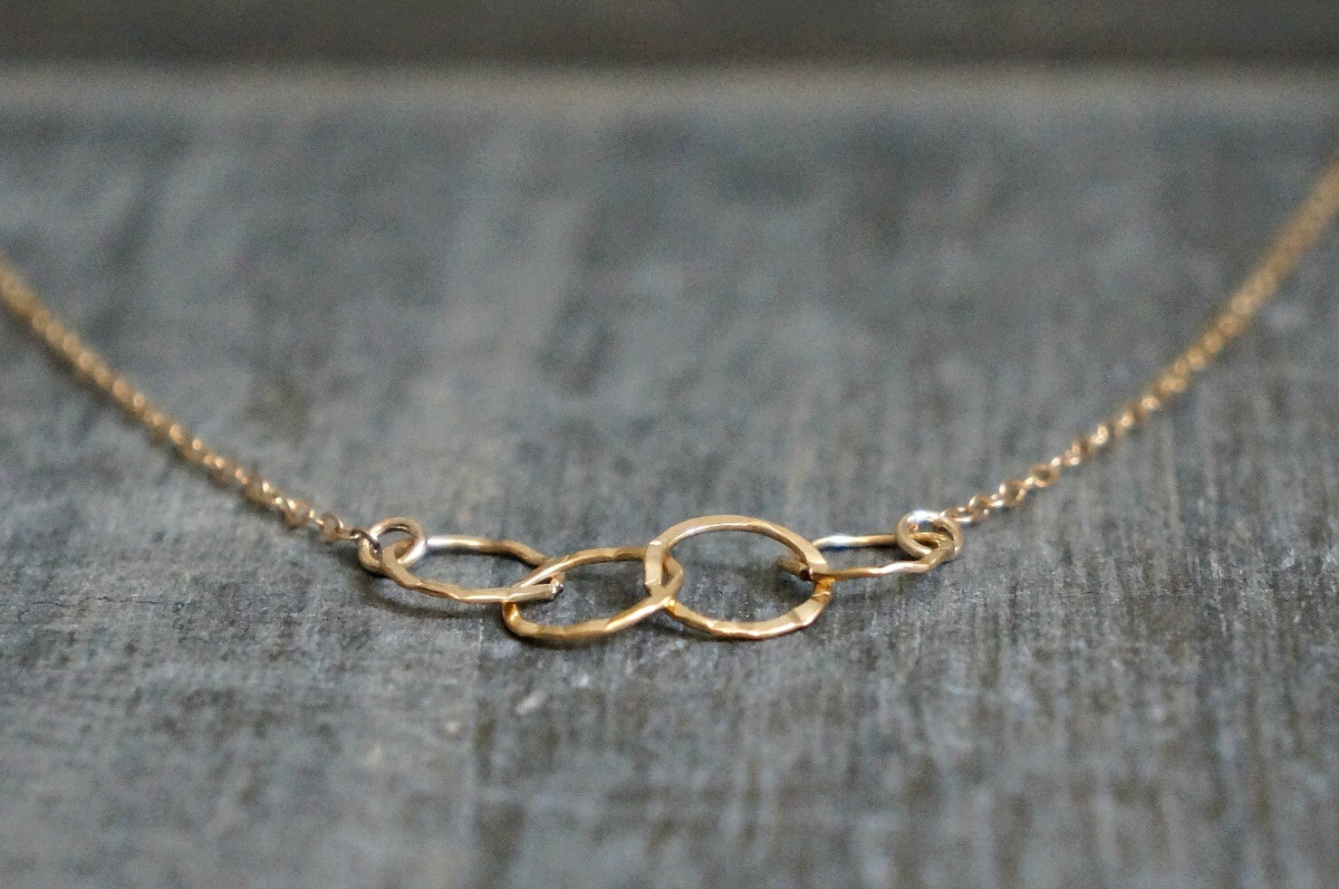 Four Entwined Circles Necklace / Tiny Gold Linked Hammered Infinity ...