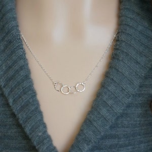 Four Entwined Circles Necklace / Tiny Silver Linked Hammered Infinity ...