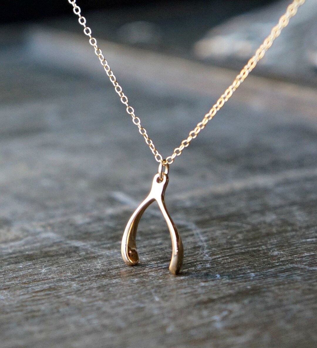Golden Wishbone Necklace // Lucky Wishbone Pendant on a 14k Gold Filled ...