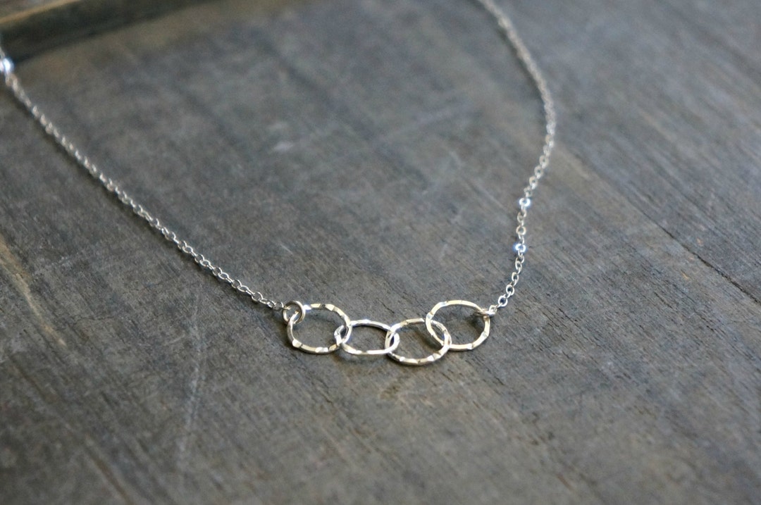 Four Entwined Circles Necklace / Tiny Silver Linked Hammered Infinity ...
