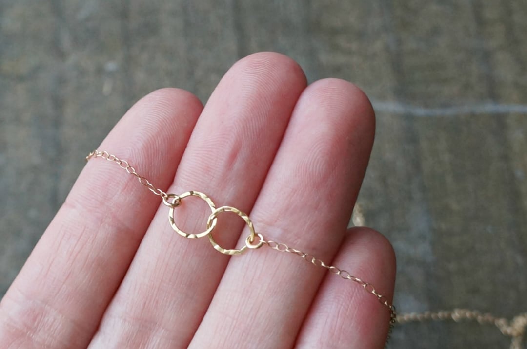 Entwined Circle Necklace / Tiny Gold Linked Hammered Infinity Rings on ...