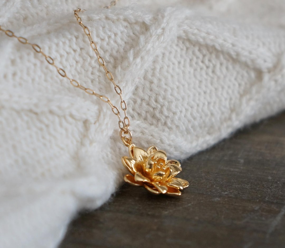 Gold Lotus Necklace // 3D Lotus Flower Pendant on a 14k Gold Filled ...