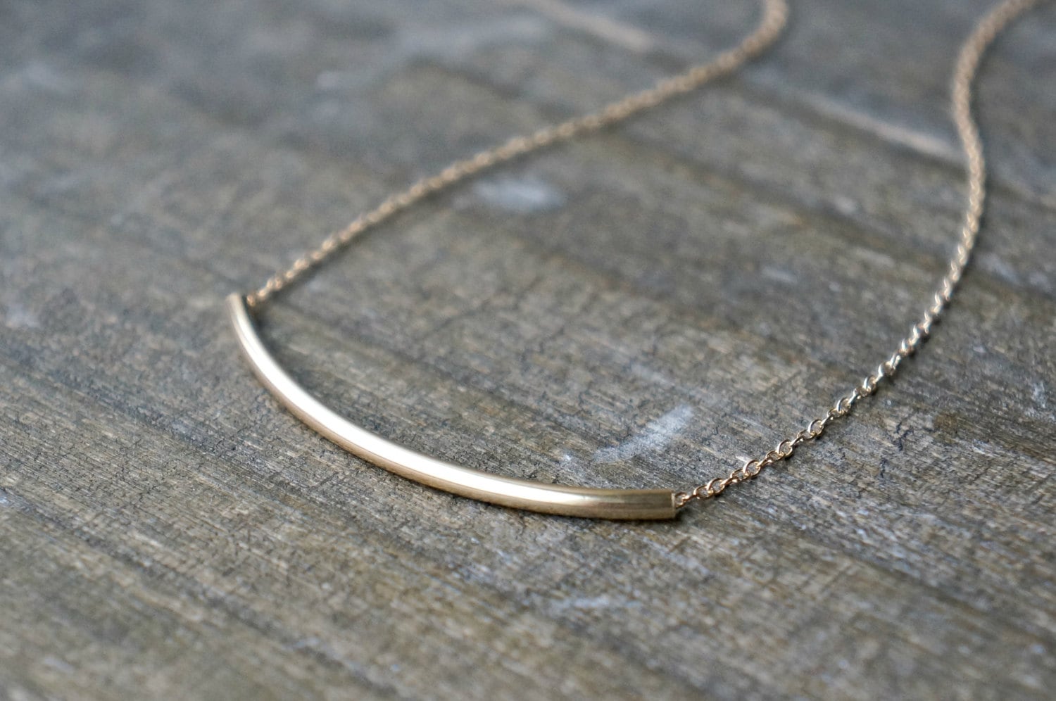 Curved Gold Bar Necklace / Sideways Long Bar Pendant on a Gold - Etsy