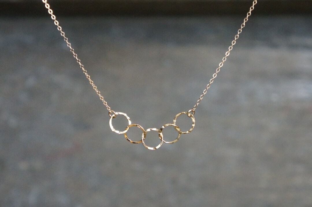 Five Entwined Circles Necklace / Tiny Gold Linked Hammered Infinity ...