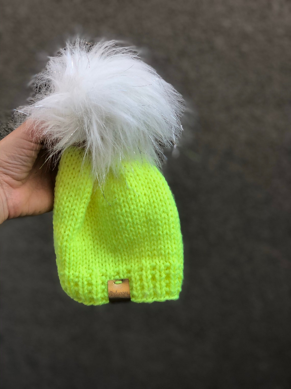 Neon Yellow Toddler Beanie, Knit Toddler Beanie, Beanie con Pelliccia ...
