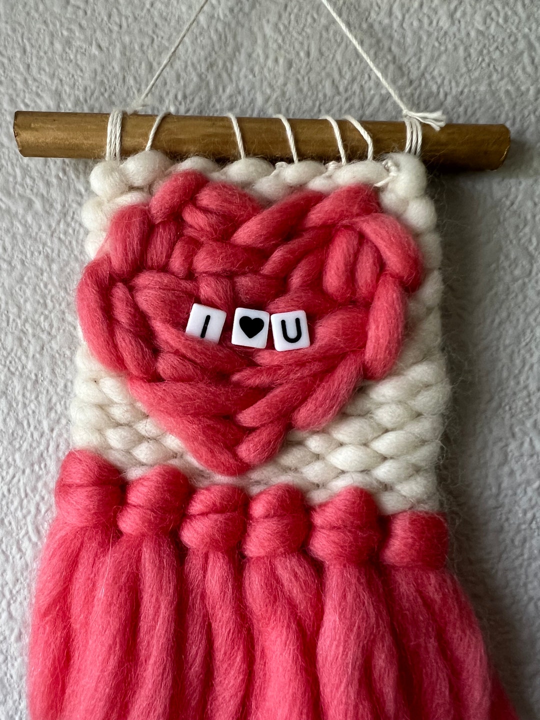 Valentine Pink Conversation Heart Mini Cute Woven Wall Hanging, Cute ...