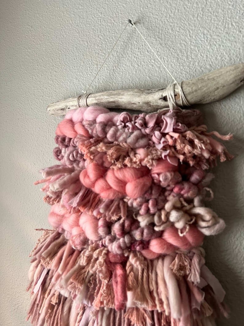 Pink Woven Wall Hanging With Shaggy Fringe Boho Tassel, Unique Handmade ...