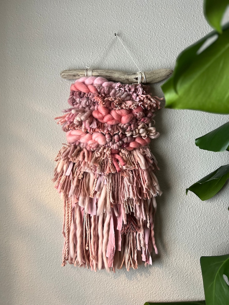 Pink Woven Wall Hanging With Shaggy Fringe Boho Tassel, Unique Handmade ...