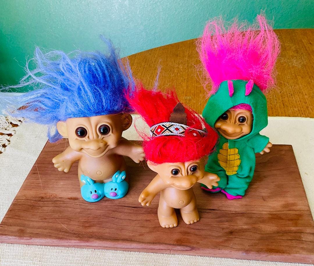 Vintage 1990s Troll Doll Set - Dinosaur, Native American, Easter Trolls ...