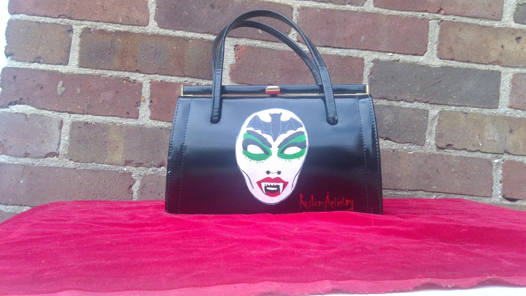Vintage Vampire Mask Handpainted on Vintage Patent Leather Handbag ...