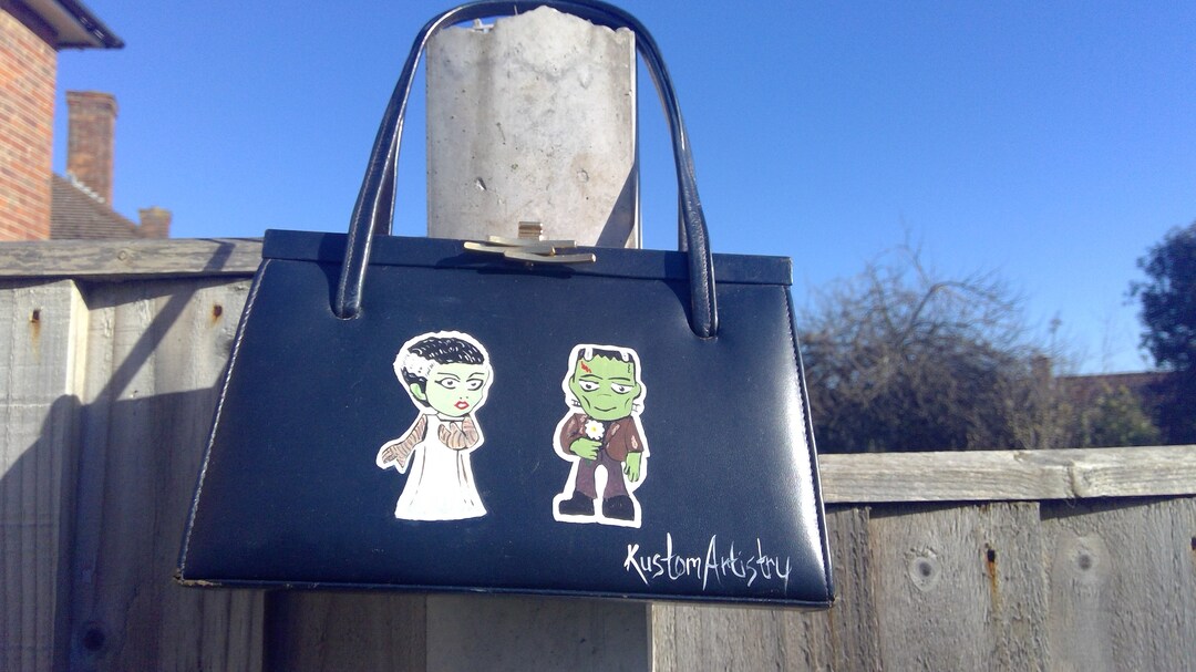Little Bride and Frankenstein's Monster Handpainted on Vintage Leather ...