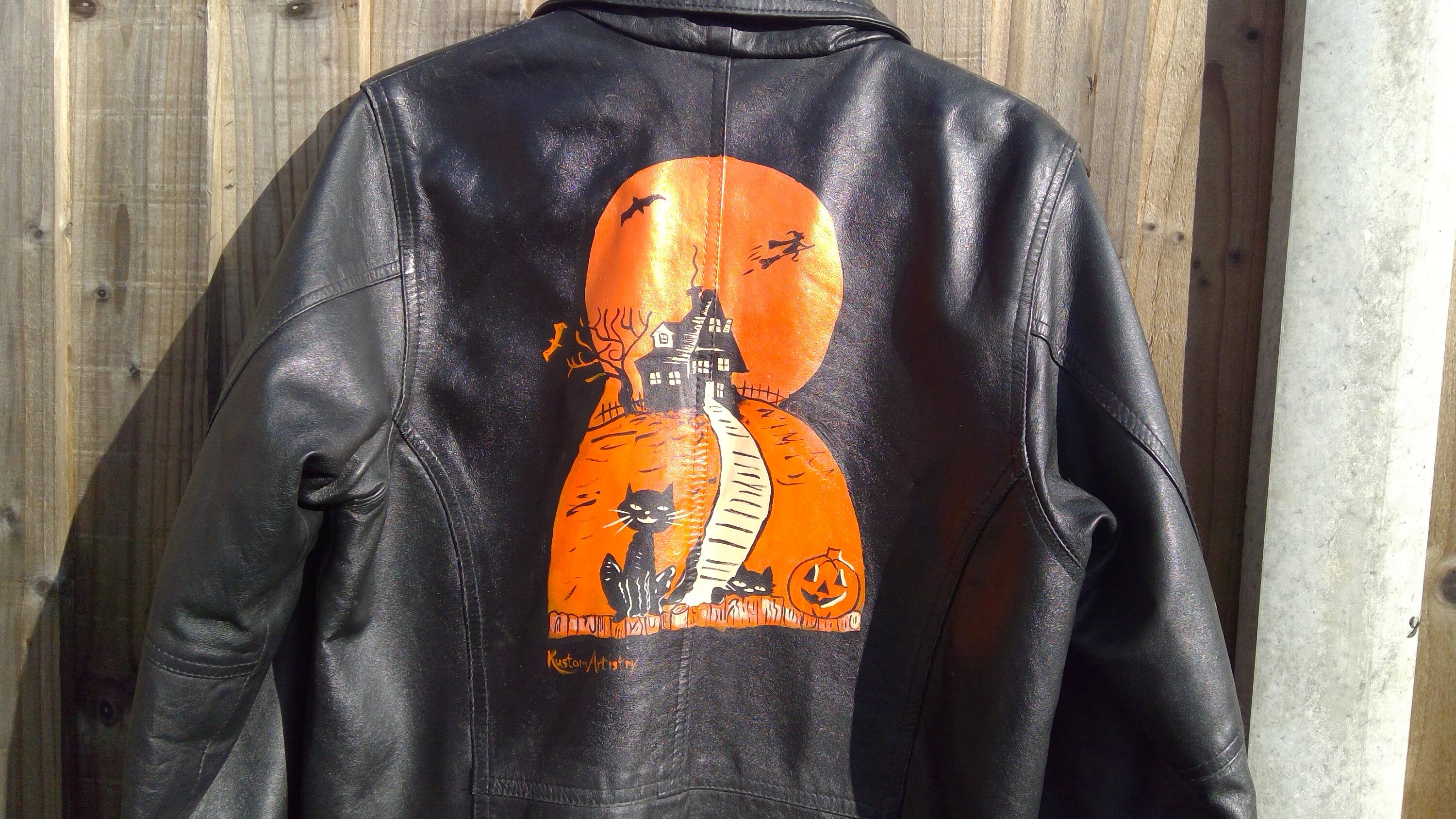 Halloween Vintage Beistle Design Handpainted on Leather Jacket Black ...