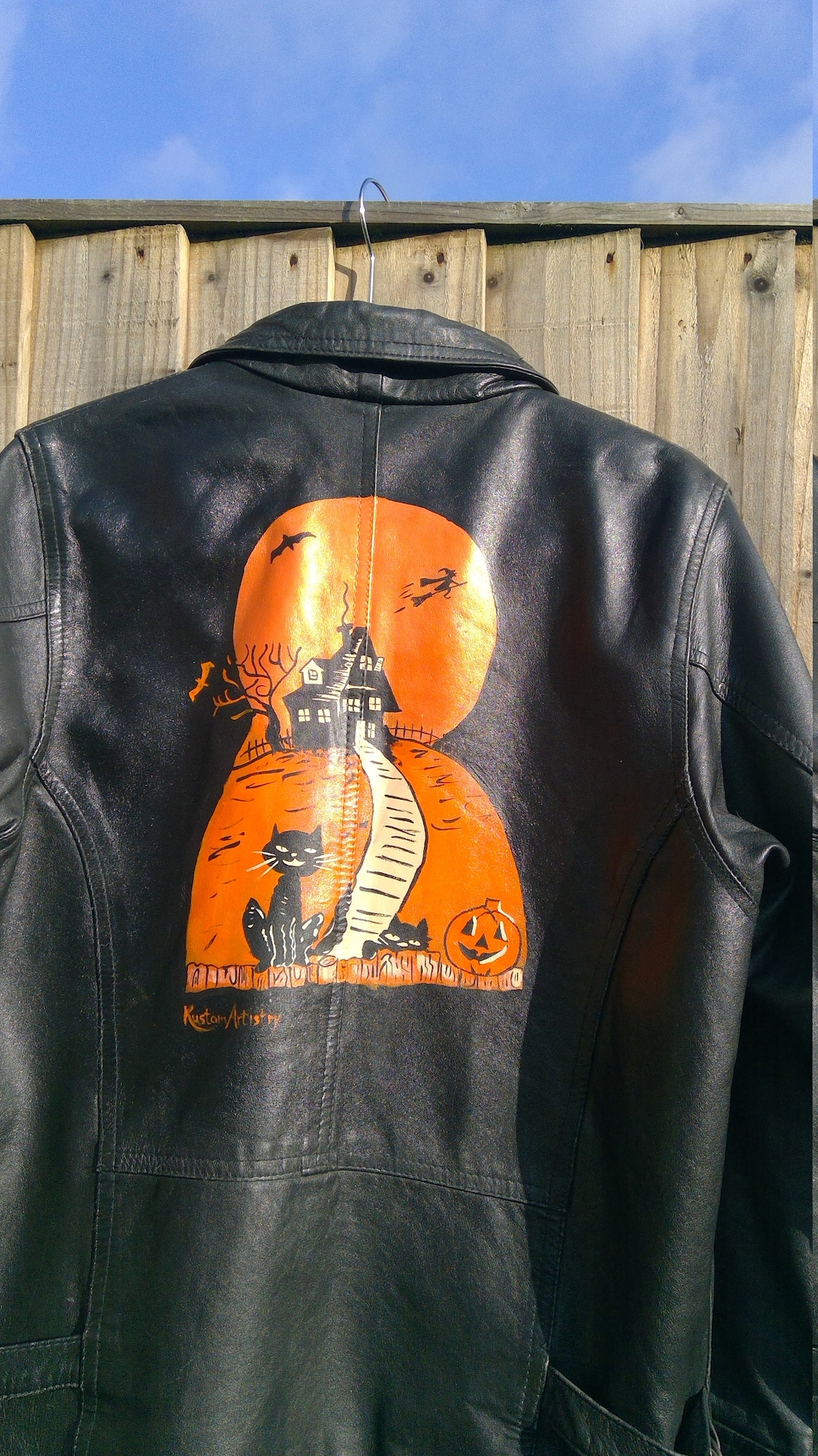 Halloween Vintage Beistle Design Handpainted on Leather Jacket | Black ...